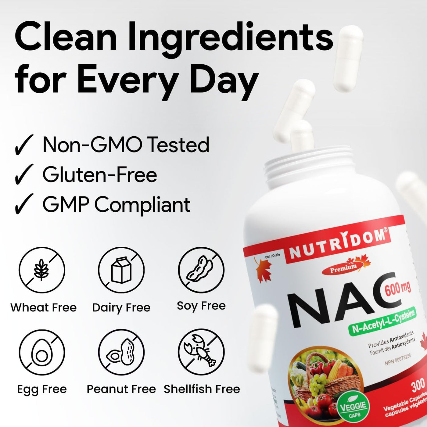 Nutridom NAC 600mg | Antioxidant & Detox Support | 300 Vcaps - 3 Pack