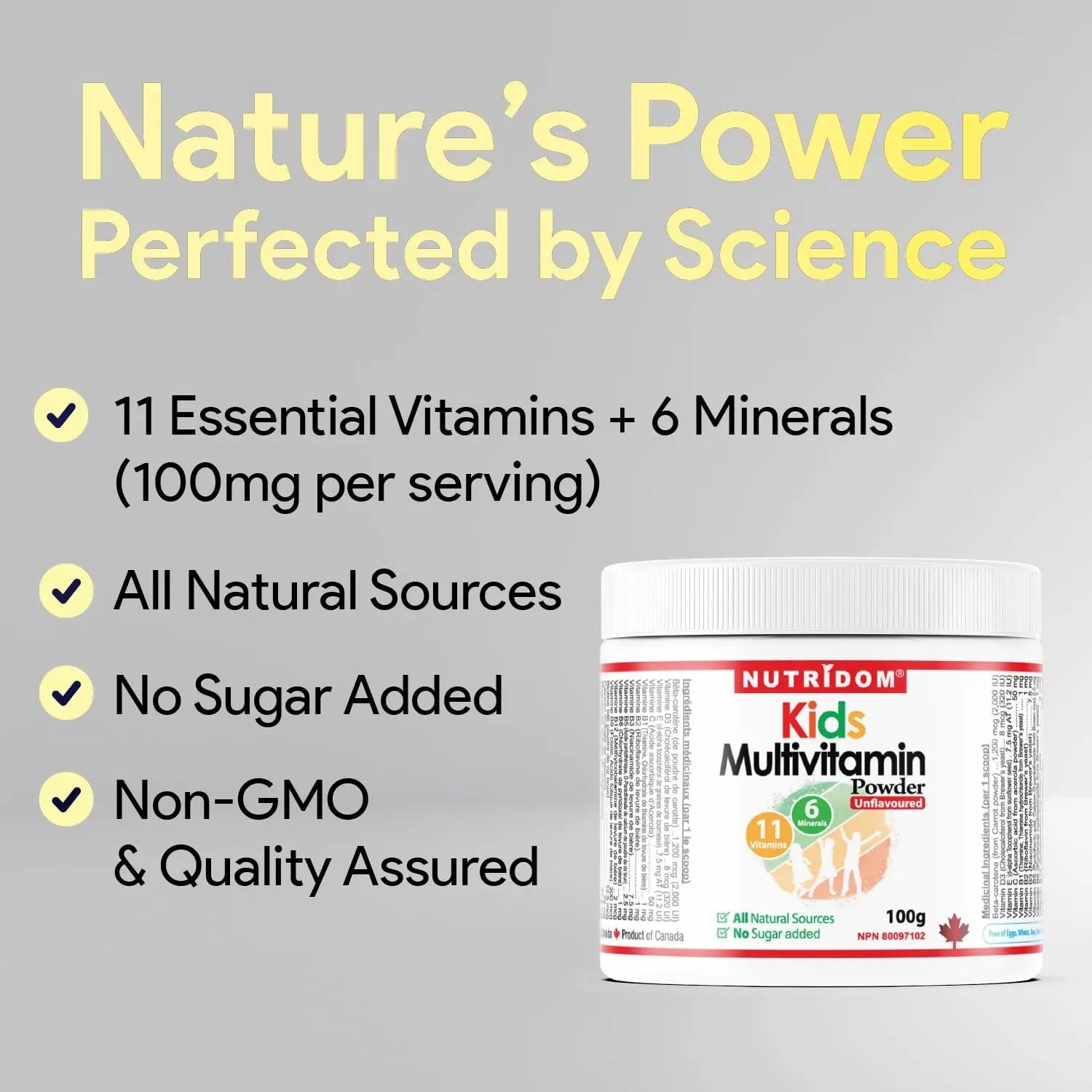 Kids Multivitamin Powder | Sugar Free | Vegan| 100g | Made in Canada ...