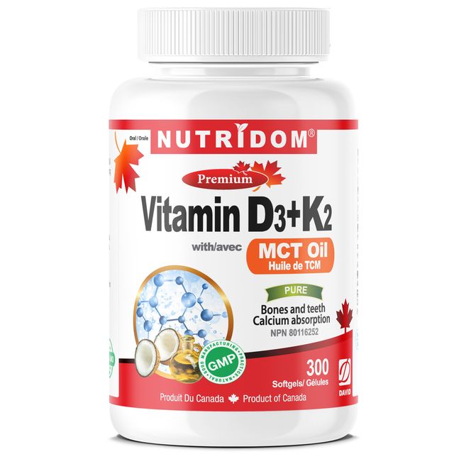 뉴트리돔 비타민 D3 1,000 IU + K2 MK-7 | MCT 오일 함유 120mcg | 300 소프트젤 – Nutridom