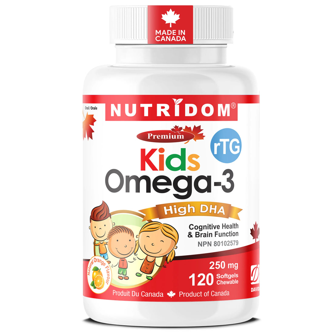 Kids Omega-3 High DHA Fish Oil | rTG Form | Chewable Orange – Nutridom