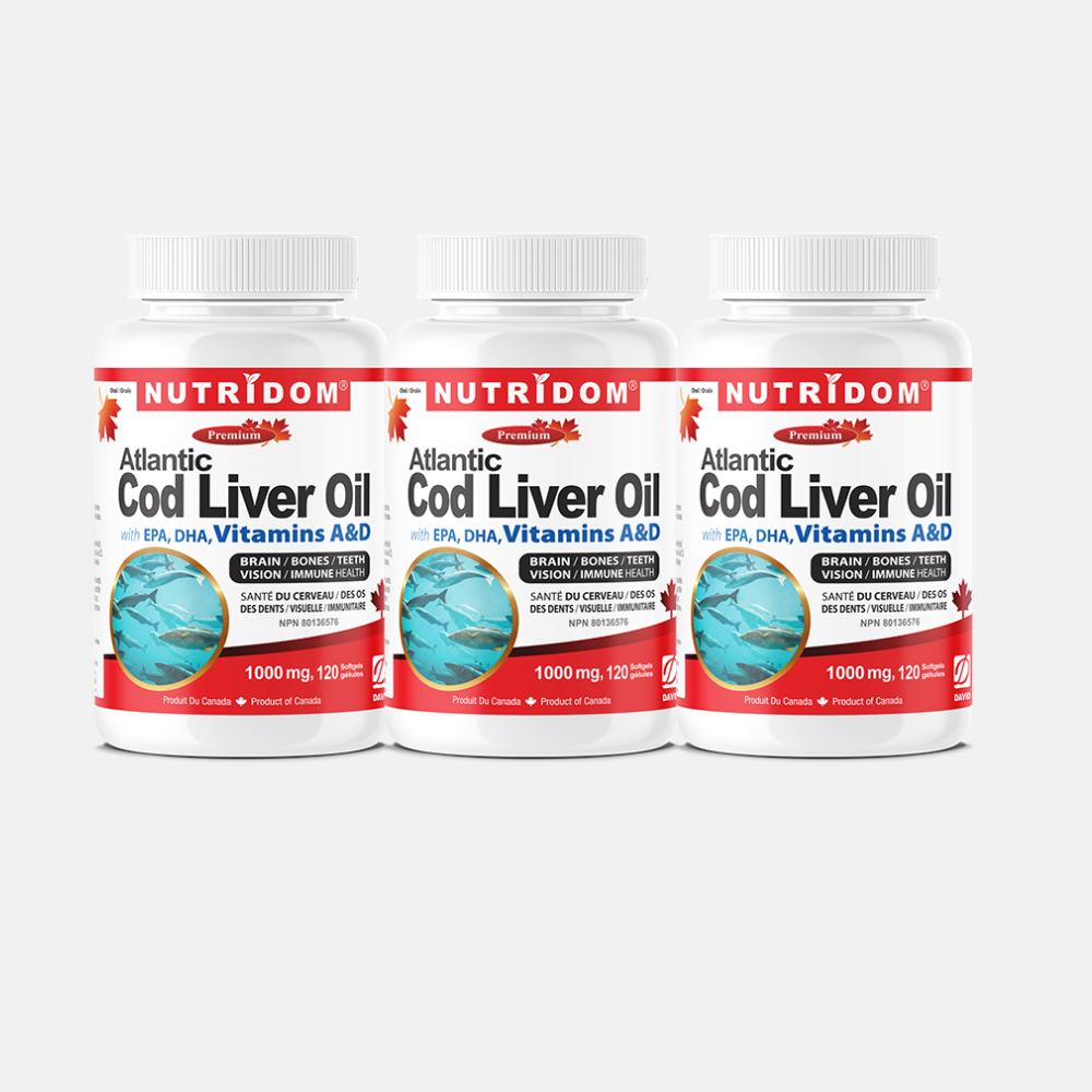 Nutridom Atlantic Cod Liver Oil 1000 mg | EPA, DHA, Vitamins A & D | 1