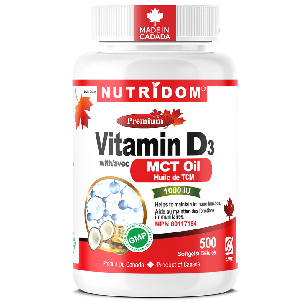 Nutridom Vitamin D3 1,000 IU | MCT Oil | Immune & Bone | 500 Softgels